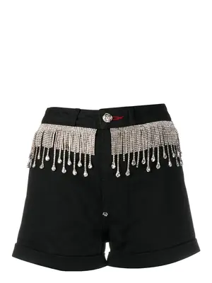 Philipp Plein Crystal-embellished Denim Shorts - Black