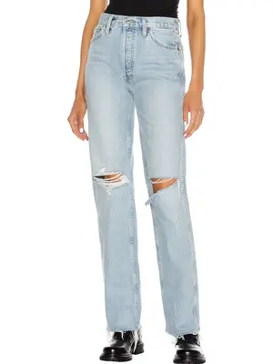 RE/DONE 90s High Rise Loose Jeans - Breezy Indigo With Rips