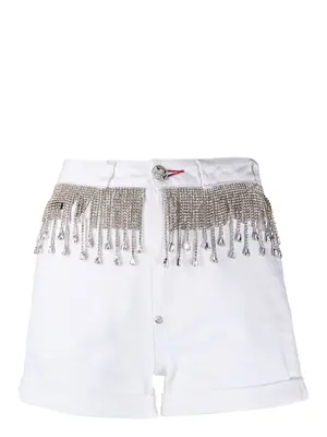 Philipp Plein Crystal-embellished Denim Shorts - White
