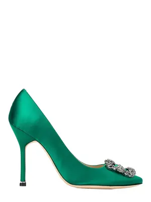 Manolo Blahnik 105mm Hangisi Satin Pumps - Green