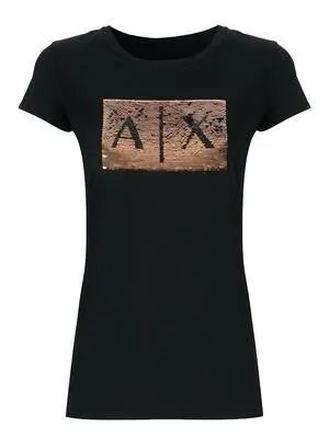 Armani Exchange Sequin-embellished Crew-neck T-shirt - Black