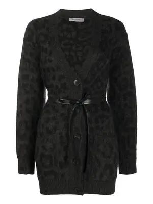 Valentino Garavani Leopard Pattern Belted Cardigan - Grey