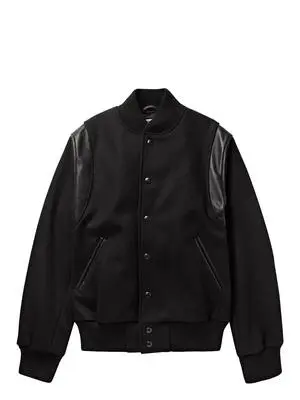 Golden Bear Hayes Leather-panelled Melton Virgin Wool-blend Varsity Jacket - Black