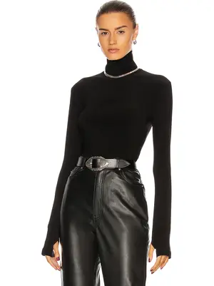 Norma Kamali Slim Fit Long Sleeve Turtleneck Top - Black