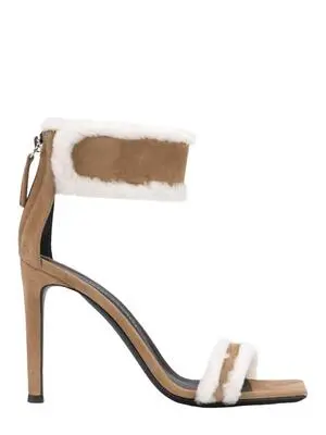 GIUSEPPE ZANOTTI 105mm Shearling-trimmed Sandals - Brown