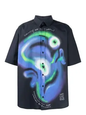 COUNTY OF MILAN Mad Face Graphic Print Shirt - Blue