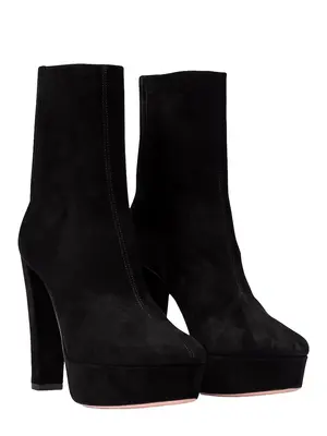 AQUAZZURA Saint Honore 120 Suede Platform Ankle Boots - Black