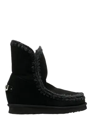 Mou Crochet Stitch-trim Wedge Boots - Black