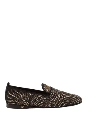 Dolce & Gabbana Crystal-embellished Velvet Slippers - Black