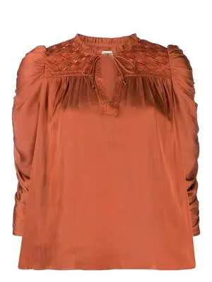 ULLA JOHNSON Ruched Puff Sleeve Blouse