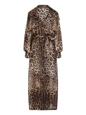Dolce & Gabbana Leopard-print Organza Trench Coat - Brown