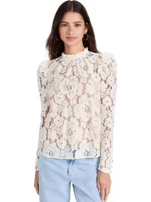 WAYF Emma Puff Sleeve Lace Top - Ivory Lace