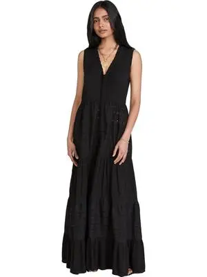 Playa Lucila Eyelet Maxi Dress - Black