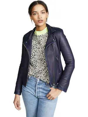 IRO PARIS Han Leather Jacket - Navy