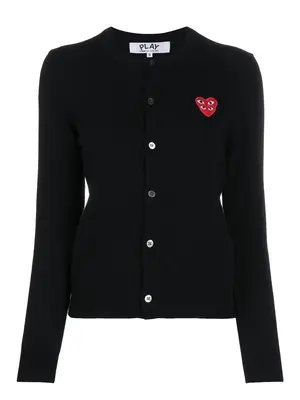 Play Comme Des Garcon Overlapping Heart Wool Cardigan - Black