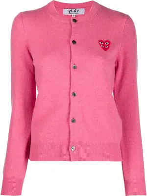 Play Comme Des Garcon Overlapping Heart Wool Cardigan - Pink