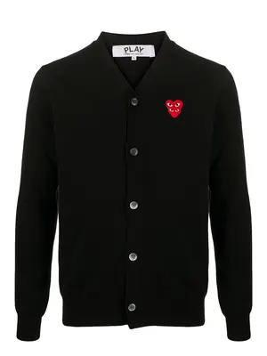 Play Comme Des Garcon Heart Logo Cardigan - Black