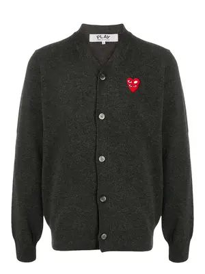 Play Comme Des Garcon Logo Button-down Cardigan - Grey