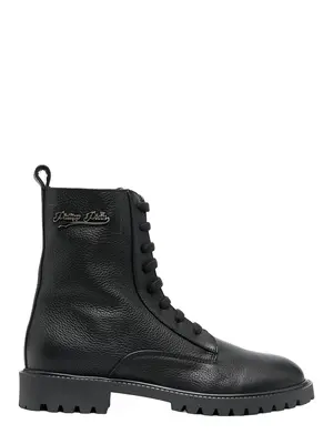 Philipp Plein Leather Lace-up Boots - Black