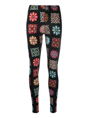 La DoubleJ Floral Stretch Leggings - Black