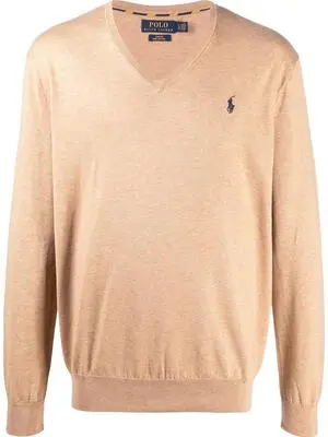 Ralph Lauren Logo-patch Fine Knit Jumper - Brown