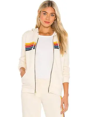 Aviator Nation 5 Stripe Hoodie - Vintage White
