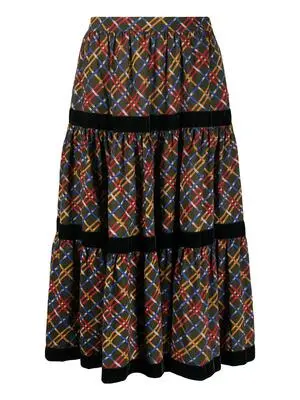 SAINT LAURENT Geometric-Pattern Flared Knee-Length Skirt