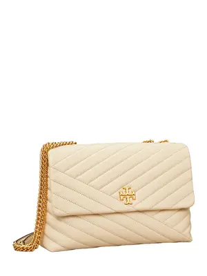 Tory Burch Kira Chevron Shoulder Bag New Cream / Rolled Brass