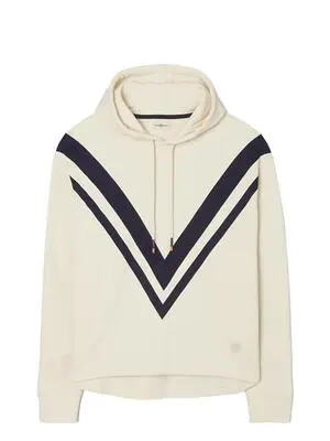Tory Burch French Terry Chevron Hoodie - Ivory Pearl/tory Navy