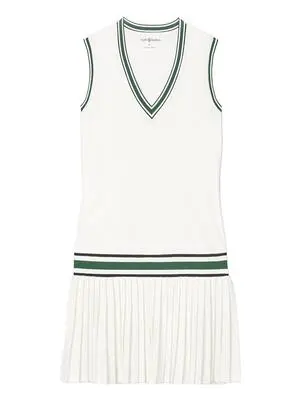 Tory Burch Performance Jersey V-neck Tennis Dress - Snow White/evergreen