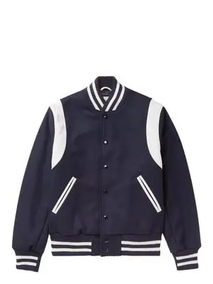 Golden Bear The Hayes Leather-panelled Wool-blend Varsity Jacket - Blue