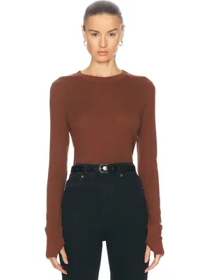 Enza Costa Enza Costa Cashmere Easy Cuffed Crew Neck Top Nutshell