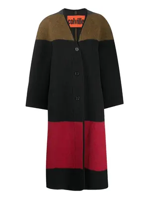 Colville Colour-block Cardigan Coat - Brown