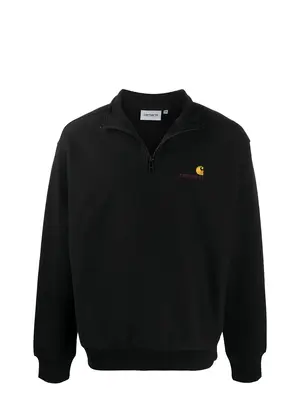Carhartt Work In Progress Short-zip Logo Sweatshirt Black