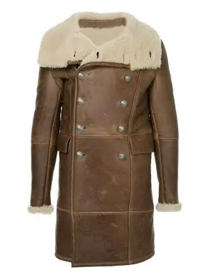 Balmain Shearling Double-breasted Coat - Brown