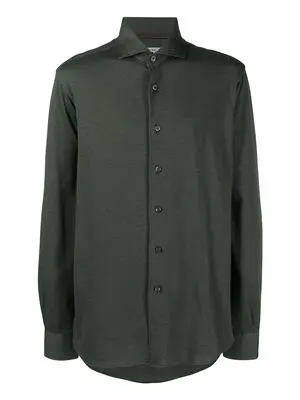 ORIAN Spread Collar Piqué Shirt - Green