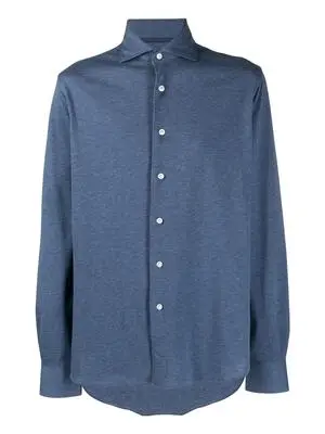 ORIAN Spread Collar Piqué Shirt - Blue