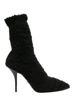 Dolce & Gabbana Shearling Stiletto Heel Boots - Black