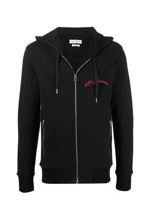 Alexander McQueen Embroidered Logo Zip-up Hoodie - Black