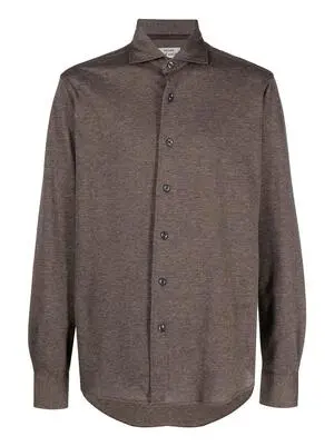 ORIAN Spread Collar Piqué Shirt - Brown