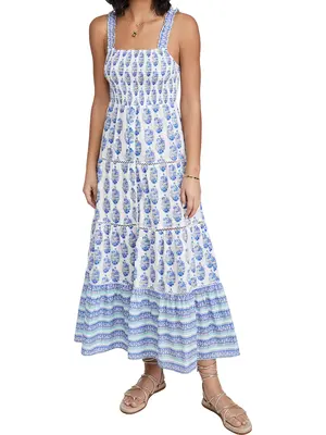Playa Lucila Smock Border Dress - Blue Border Print Combo