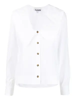 GANNI Ruffled Collar Blouse - White
