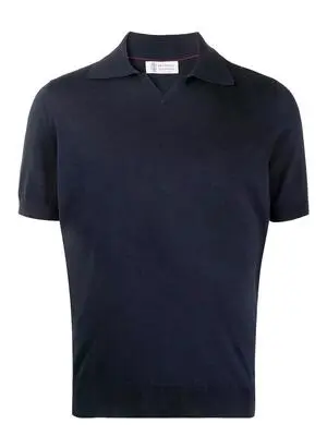 Brunello Cucinelli Rib-trimmed Cotton Polo Shirt - Blue