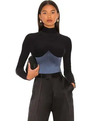 FLEUR DU MAL Mock Neck Long Sleeve Bodysuit - Black & Deep Slate