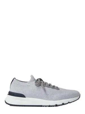 Brunello Cucinelli Leather-trimmed Stretch-knit Sneakers - Gray