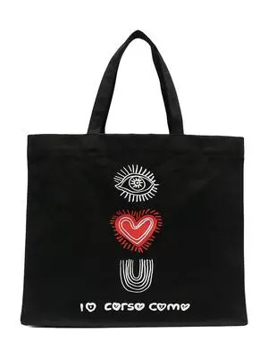 10 CORSO COMO Graphic Print Canvas Tote Bag - Black