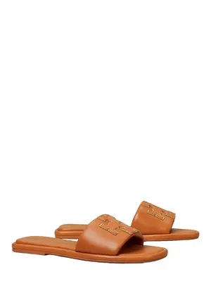 Tory Burch Double T Leather Slide Aged Camello / Gold