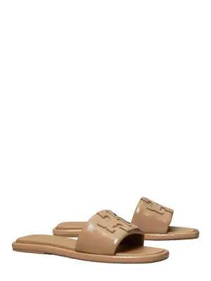 Tory Burch Double T Leather Slide Almond Flour