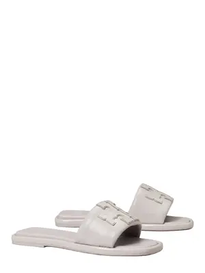 Tory Burch Double T Leather Slide Bay Gray