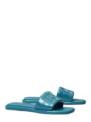 Tory Burch Double T Leather Slide Brisk Blue